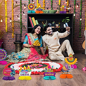 9 Pieces Diwali Honeycomb Ornaments - Diwali Party Decorations Demon Slayer Table Centerpieces Tabletop Decorations Diwali Happy Decorations for Indian Diwali Home Rangoli Party Decorations