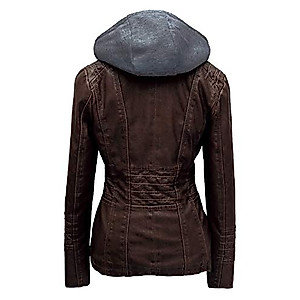 Hoffen Premium Vegan Leather Jacket for Women with Detachable Hood - Seitig Model (Coffee, S)