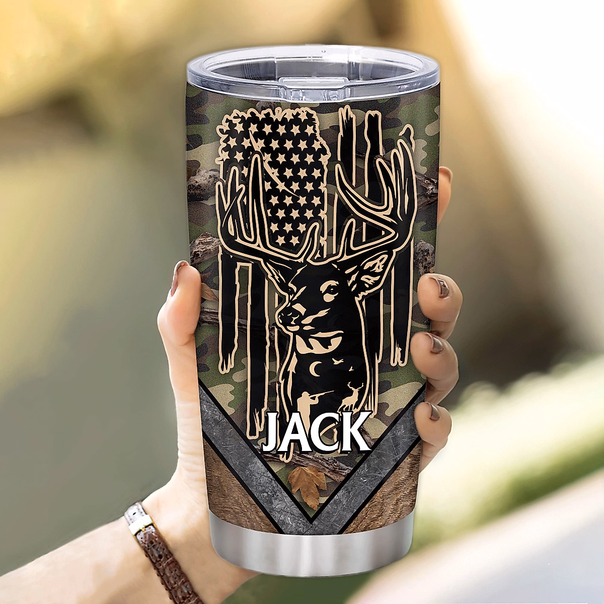Hyturtle Personalized Hunting Gifts For Men - Deer Hunting Tumbler 20 Oz Travel Coffee Mug Stainless Steel - Fathers Day Hunting Gift For Dad, Him, Boy, Husband, Hunters From Son, Wife On Birthday