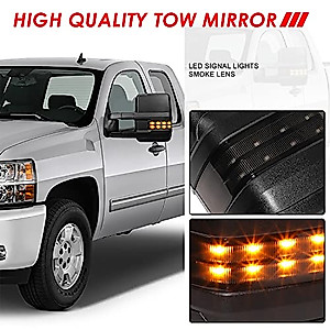 Pair Black Power Heated Smoked LED Turn Signal Lights Tow Mirrors Compatible with Silverado Tahoe Sierra Yukon 03-07