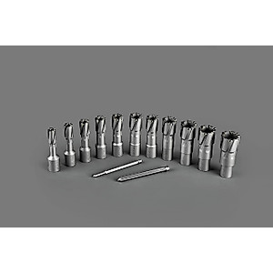 Annular Cutter Set Carbide TCT 13 pcs JESTUOUS 3/4 Inch Weldon Shank 1-3/8 Cutting Depth and Cutting Diameter from 1/2 to 1-1/8 Two Flat Bit for Drill Press with 2 Pilot Pins