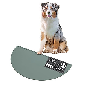 Should We Go? - Waterproof Silicone Pet Food Mat - Non-Slip, Spill-Proof Feeding Mats for Floors, Raised Edge Design, Easy-to-Clean, Durable Flexible Rubber Mat for Dog & Cat Bowls, Medium - Spruce