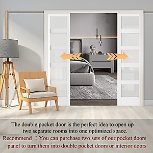 SOLRIG Sliding Pocket Door 30" x 80" - 5 Lites Tempered Frosted Glass Panels, Interior & Closet Single Door Slab, White Primed - Panel Assembly (Needed Without Hardware Kit