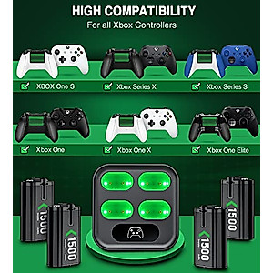 Xbox Controller Battery Pack for Xbox Series X|S/Xbox One S/X/Elite, 4x1500mAh Xbox One Rechargeable Battery Pack With Fast Charger Station for Xbox Series X|S/Xbox One S/X/Elite Wireless Controller