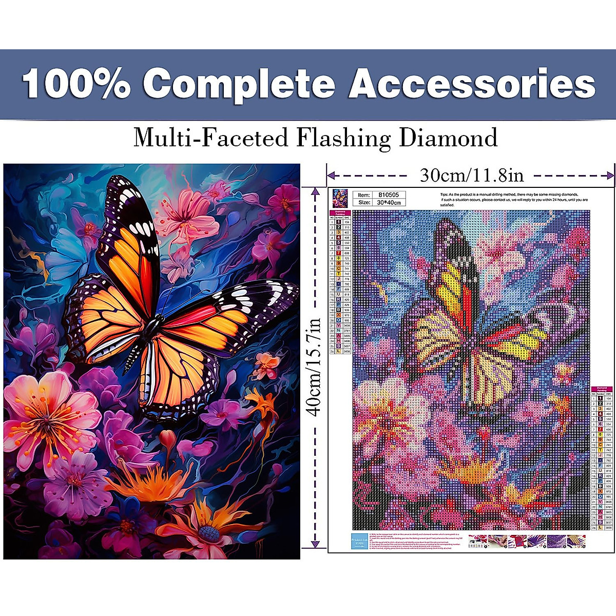 ijbnhd Butterfly Diamond Art Painting Kits for Adults - Full Drill Diamond Paintings for Beginners, Round 5D Diamond Painting Pictures Gem Art Painting Kits DIY Crafts Kits 12x16in