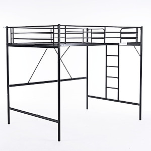 VINGLI Loft Bed Full Size with Flat Rungs for Adults, Kids and Young Teens, No Box Spring Required,Heavy Duty Metal Slat Support