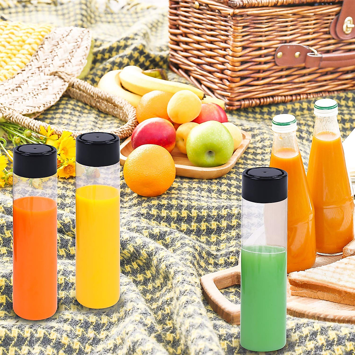 Aneco 12 Pack 12 Ounce PET Empty Juice Bottles with Lids Reusable Clear Drink Containers for Storing Juice, Milk, Smoothie or Homemade Beverages