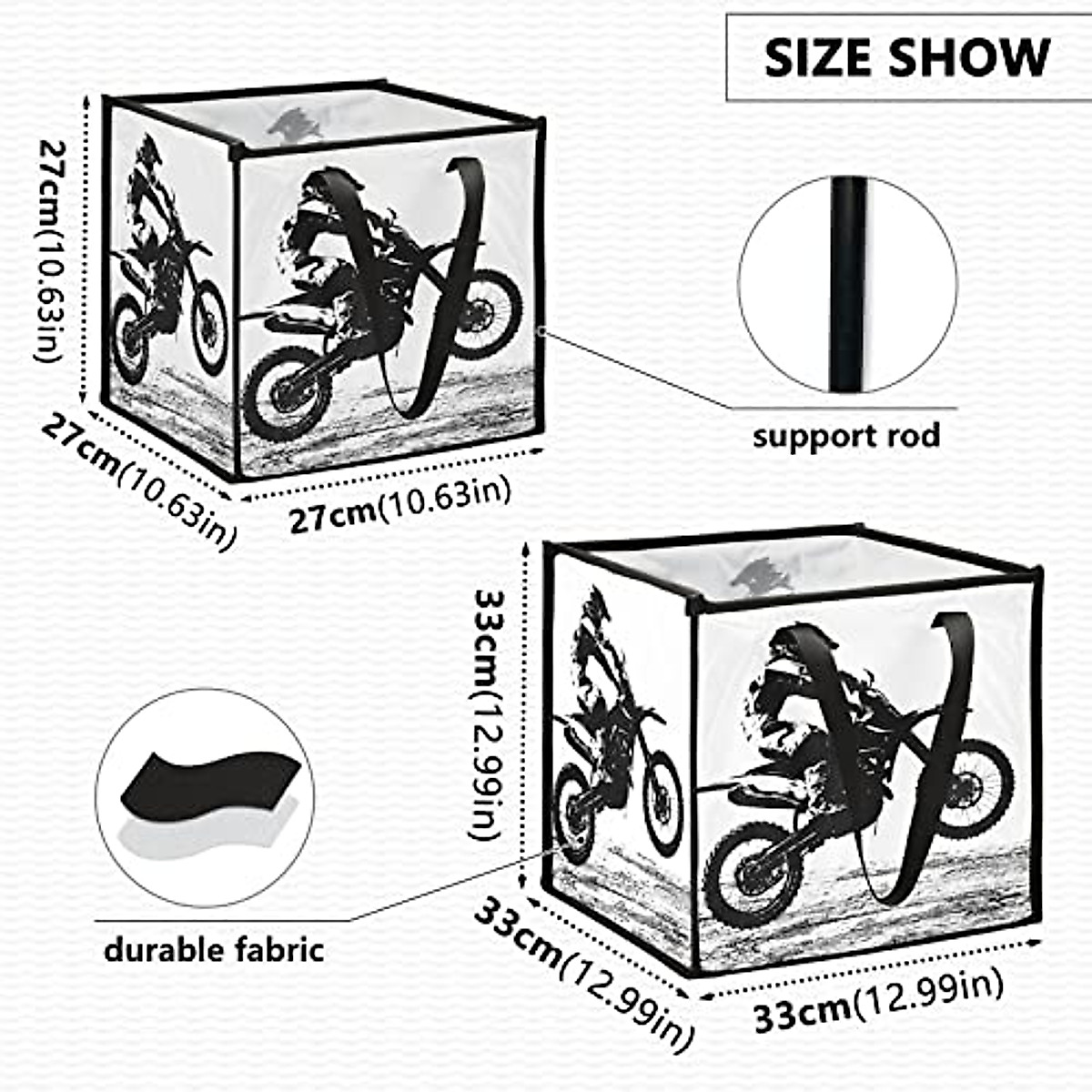KEEPREAL Motocross Rider Cube Storage Bin with Handles, Large Collapsible Organizer Storage Basket for Home Decorative(1Pack,10.6 x 10.6 x 10.6 in)
