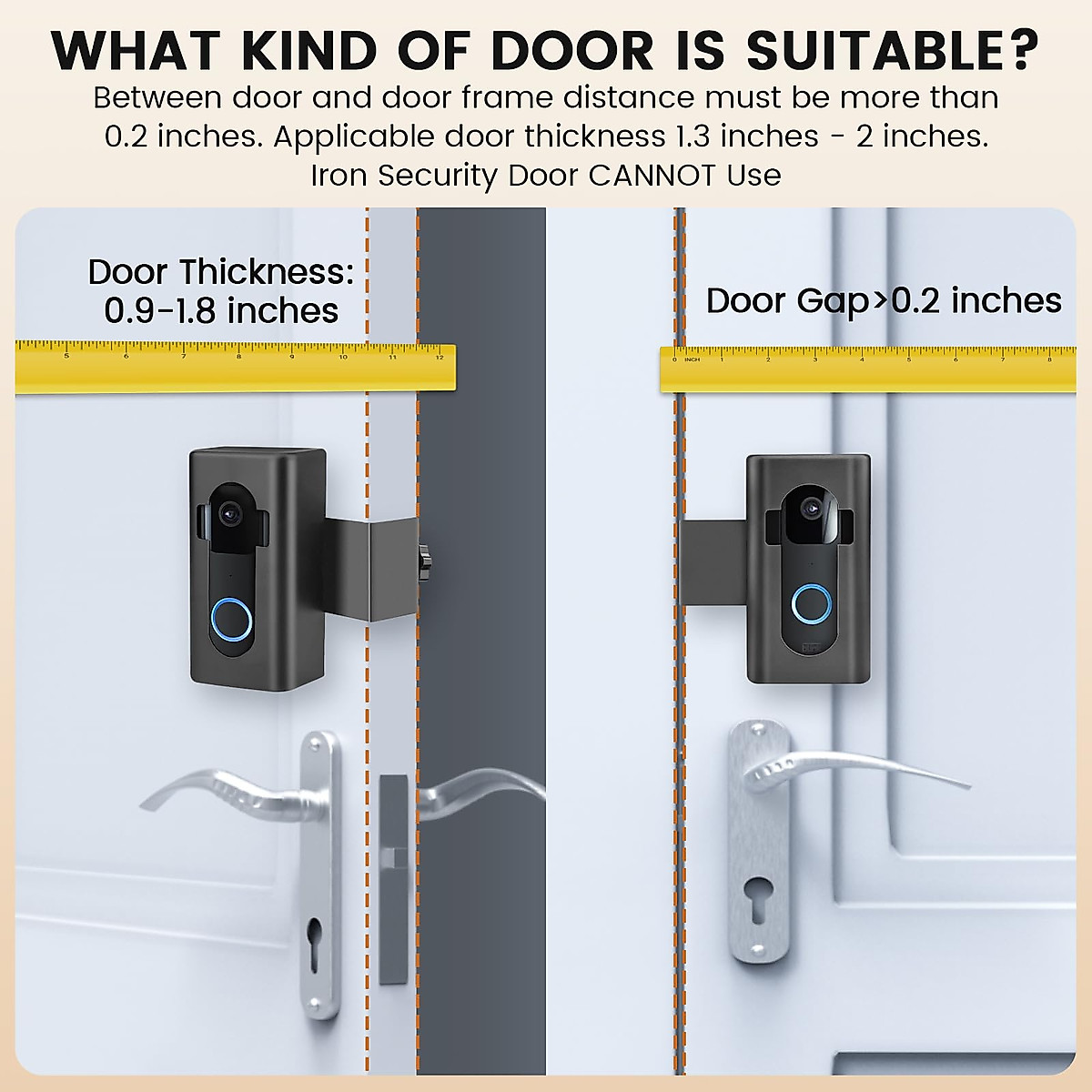 EUKI Anti-Theft Video Doorbell Door Mount, Compatible with Video 4/3/3 Plus/2/1, No-Drill Fit for Most Holder for Apartment, Bracket