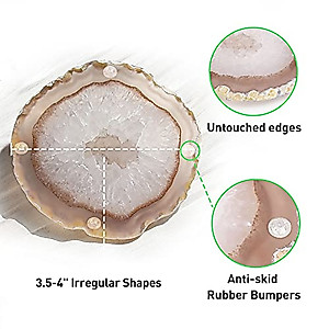 FOLKOR LIFE Natural Agate Coaster Set of 4, 3.5-4" Crystalline Geode Stone Coasters for Drinks Coffee Table Decor Agate Slices Glass Cups Holder for Home Guest Room Housewarming Birthday Gift