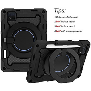 DWaybox Case for Xiaomi Pad 6 / Pad 6 Pro 11.0 inch, PC + Silicone 3-Layers Combo Armor Heavy Duty Shockproof Cover with 360° Rotating Ring Stand -Black