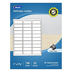 NELKO Address Labels, 1" x 2-5/8" Shipping Address Labels for Laser & Inkjet Printers, Mailing Sticker Labels, Easy to Pee for FBA Label (25 Sheets, 750 Labels)