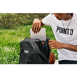 POINT3 New Road Trip Tech Backpack - Basketball Backpack with Waterproof Laptop Sleeve - Every Compartment You Need for Ball, Gear, Shoes, Books & Laptops (Black)