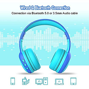 gorsun Bluetooth Kids Headphones with 85dB Limited Volume, Children's Wireless Bluetooth Headphones, Foldable Bluetooth Stereo Over-Ear Kids headsets - Blue