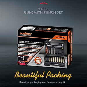 HORUSDY 22-Piece Punch Set and Hammer with Brass, Hollow, Steel, Plastic Punches, Brass Punch for Maintenance.