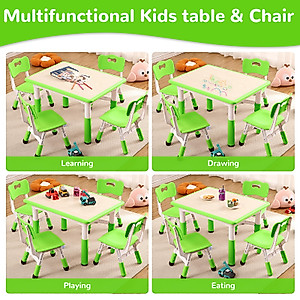 GarveeHome Kids Table and 4 Chairs Set, Toddler Height Adjustable Desk with Graffiti Desktop, Non-Slip Legs, Max 300lbs,Arts & Crafts Table，Children Multi-Activity Table for Classrooms,Home,Daycares