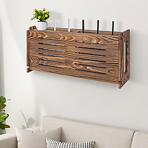 Router Shelf Wall Mount WiFi Router Storage Box Modem Cable Router Cover Organized Power Strip Cable Management Hider Rack by Wood Need Assembly 26 * 9.8 * 5.4 in(L* H * D) SSE