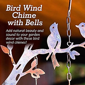 Happy Gardens Bird Wind Chimes with Bells | 5 Suspended Bells Windchime with Birds Garden Decor | Mothers Day Outdoor Gifts & Backyard Decorations