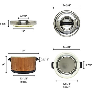 TrueCraftware- 40 Cups Insulated Sushi Rice Pot, Wood Grain Exterior, Stainless Steel Interior & Lid with Plastic Handle, Sushi Rice Mixing Tub