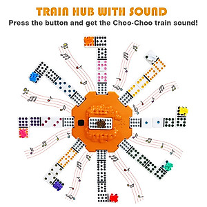Yinlo Mexican Train Dominoes Set, Hub with Real Train Sound, Double 12 Colored Dot