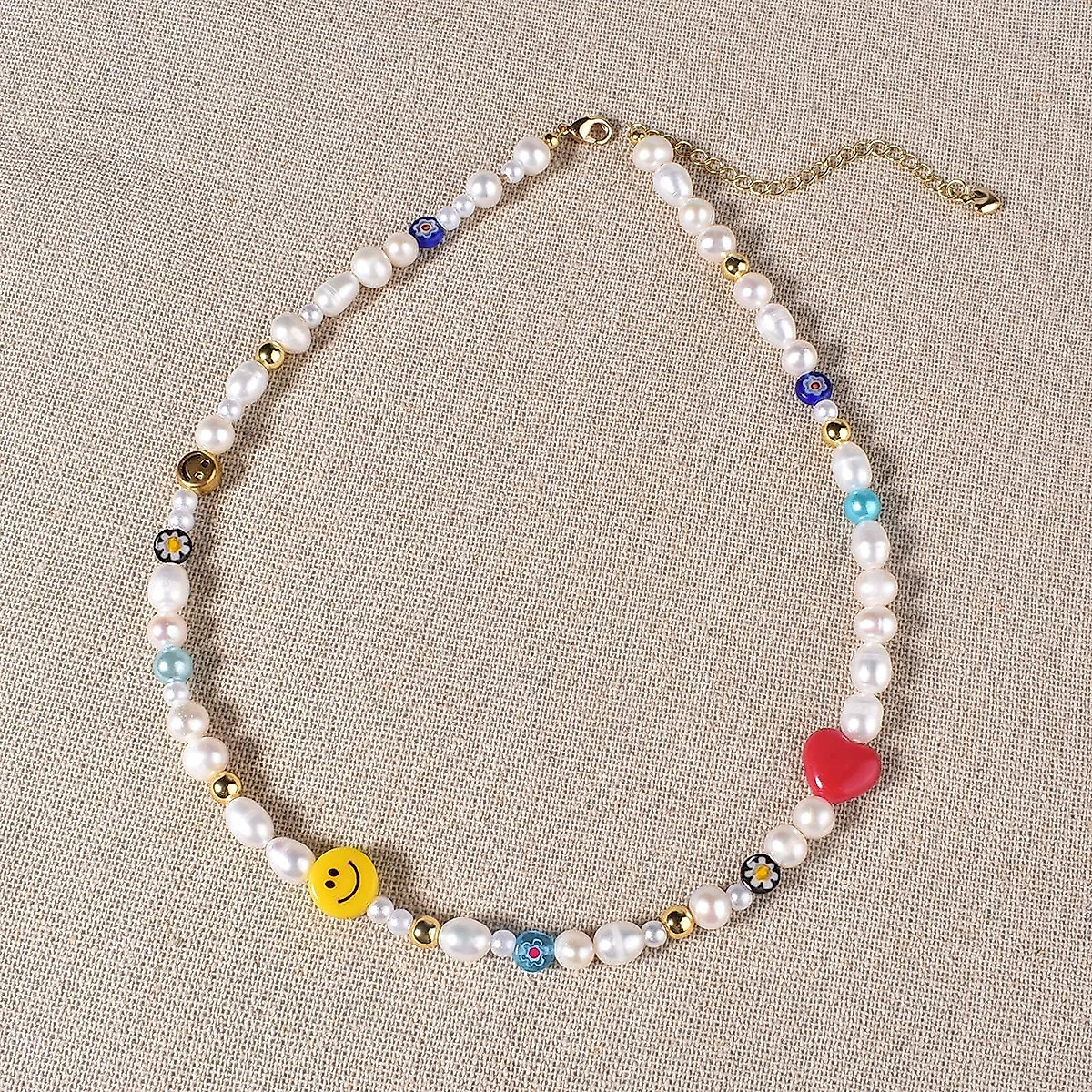 Beaded Necklace Y2K Pearl Necklace for Women Handmade Preppy Necklace Trendy Bead Necklace Y2k Necklaces Boho Cute Colorful Beads Friendship Pendant Jewelry Gifts for Her