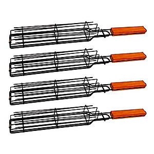 JUCT Portable Grilling Baskets - Set of 4 Companion Nonstick Kabob Grilling Baskets for Outdoor Grill - Kabobs and Loose Veggies，fruits，Vegetable，Onion，Fish，Chicken and Meat Grill Baskets (Basket-4B)