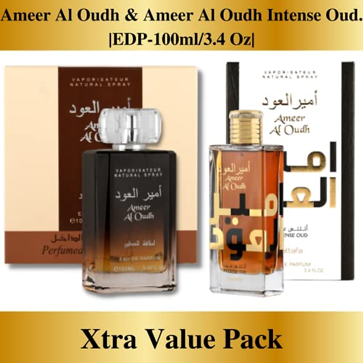 Lattafa Perfumes Collection |Ameer Al Oud Intense Oud & Ameer Al Oudh |EDP-100ML-3.4Oz| Woody, Sweet Oud, Bukhoor |Oriental Perfum. (xtra value pack)