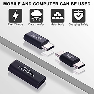 Leehitech [3in1 Pack USB 3.1 C Extension Coupler Adapter:USB C Male to Male,USB C Female to Female,USB C Male to Female Supports Fast Charging and Data Transfer Extension, up to 10GBbps Rate