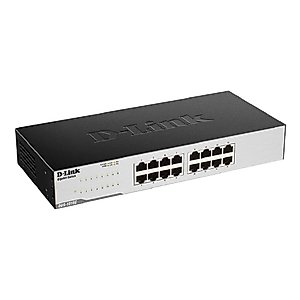 D-Link Ethernet Switch, 16 Port Gigabit Unmanaged Network Internet Hub Desktop Rackmount, Plug N Play (DGS-1016C)
