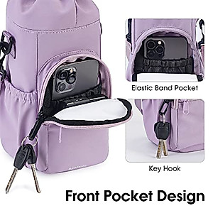 sportsnew Water Bottle Holder with Strap 32oz 40oz Insulated Water Bottle Carrier Sling Bag with Phone Pocket Water Bottle Sleeve for Walking Hiking, Purple