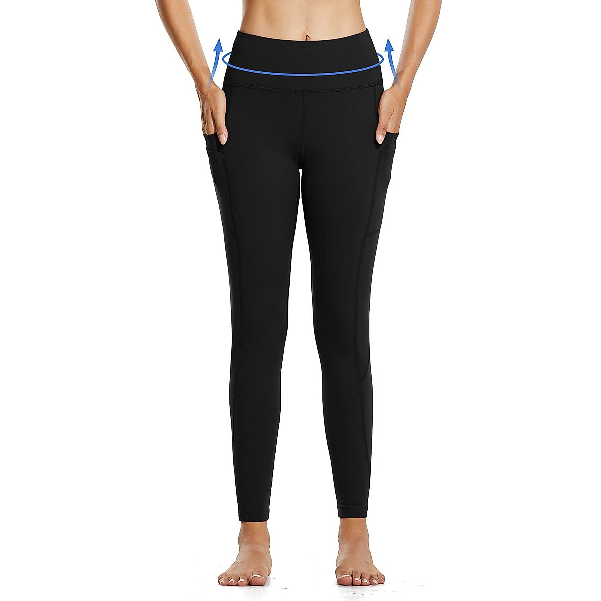 BALEAF Women's Fleece Lined Water Resistant Legging High Waisted Thermal Winter Hiking Running Pants Pockets Black Small