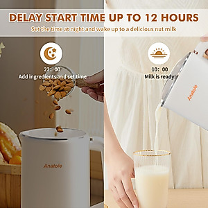 Anatole Nut Milk Maker 35oz 1000ml Almond Milk Machine 8-In-1 Automatic Soy Oat Cow Plant-Based Milk Homemade Dairy-Free Beverages with 10 Stainless Steel Blades 12 Hours Timer