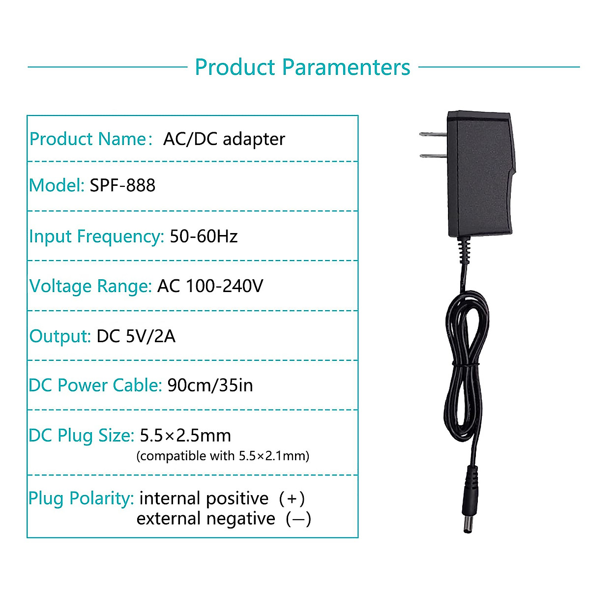Snsnlent 5V 2A AC DC Adapter with 5.5 x 2.5mm Charger US Plug 5V 2A Power Adapter 5V 2A 1A Switching Power Adapter 5V 2000ma Switching Power Supply Charger DC Connector Jack 5.5mmx2.1mm