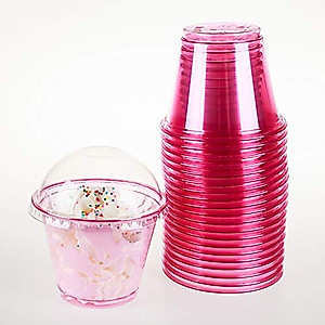 Golden Apple, 9oz-25sets Pink Red Plastic Cups with Clear Dome lids No Hole(25cups + 25lids)…