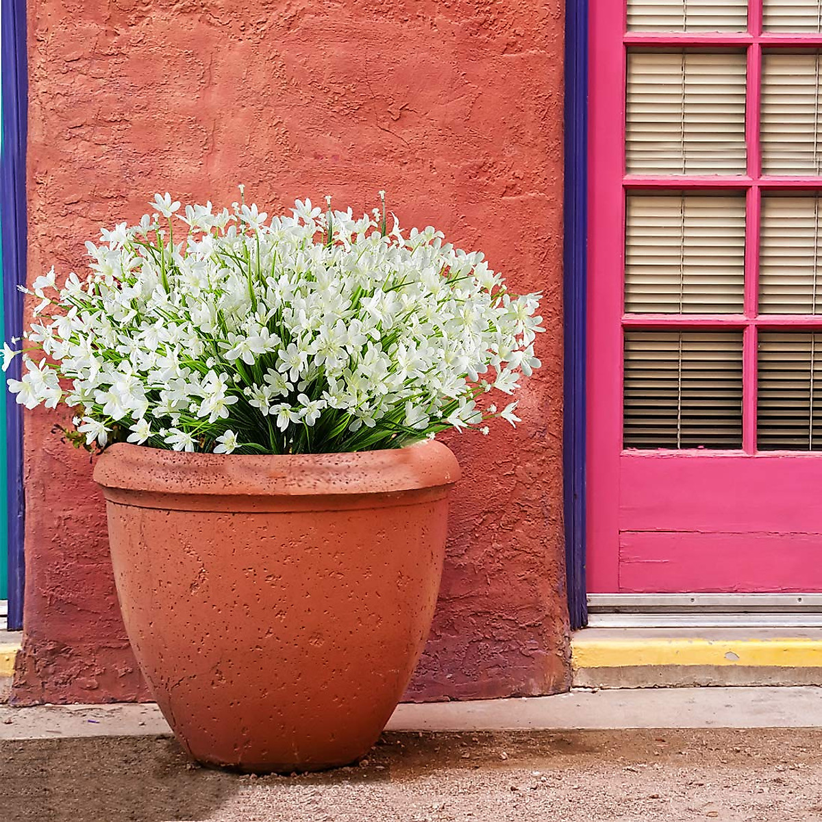 HAPLIA 8 Bundles Artificial Daffodils Flowers, Fake Artificial Greenery UV Resistant No Fade Faux Plastic Plants for Wedding Bridle Bouquet Indoor Outdoor Home Garden Kitchen Office Table Vase (White)