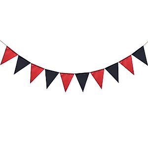 Uniwish Pre-Strung Black and Red Triangle Flag Banner Garland for Graduation Baby Shower Birthday Party Decorations Indoor Outdoor Photo Backdrop