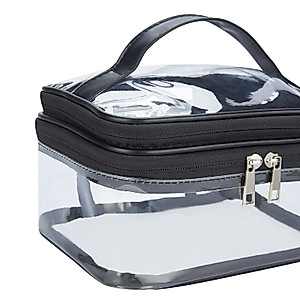 HAOGUAGUA Double Layer Clear Cosmetic Bag Makeup Bag, Waterproof Travel Toiletry Bag, Transparent PVC Hair & Nail Accessories Pouch Beach Bag Organizer (Black)