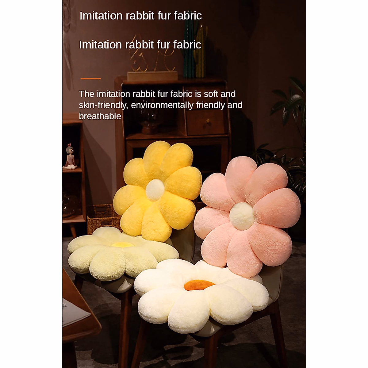 Imitation Rabbit Fur Petal Cushion Office Chair Cushion Bedroom Bay Window Cushion Sofa Cushion.Vikcewn. (15 inches (About 38CM), Pink)