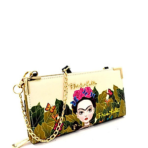 Authentic Cartoon Version Frida Kahlo Wallet Cross Body (Baby Frida Jungle - Black/Black)