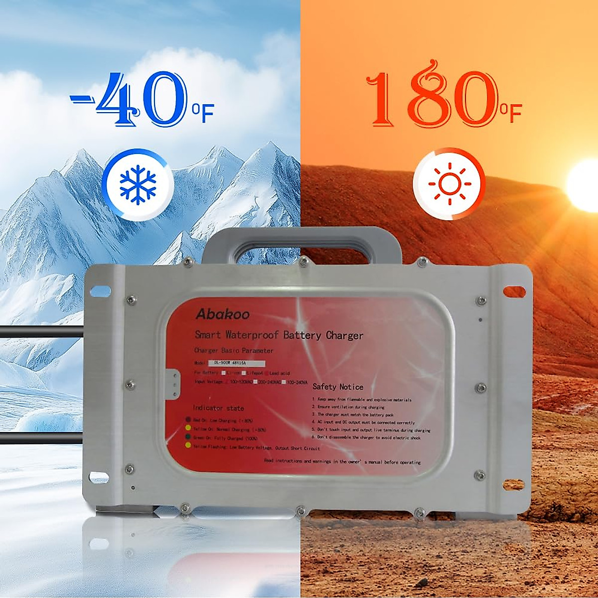 Abakoo 48V 15A RXV Golf Cart Battery Charger for Ez-Go EZgo TXT, with RXV Plug 3 Prong Connector, IP67 Waterproof