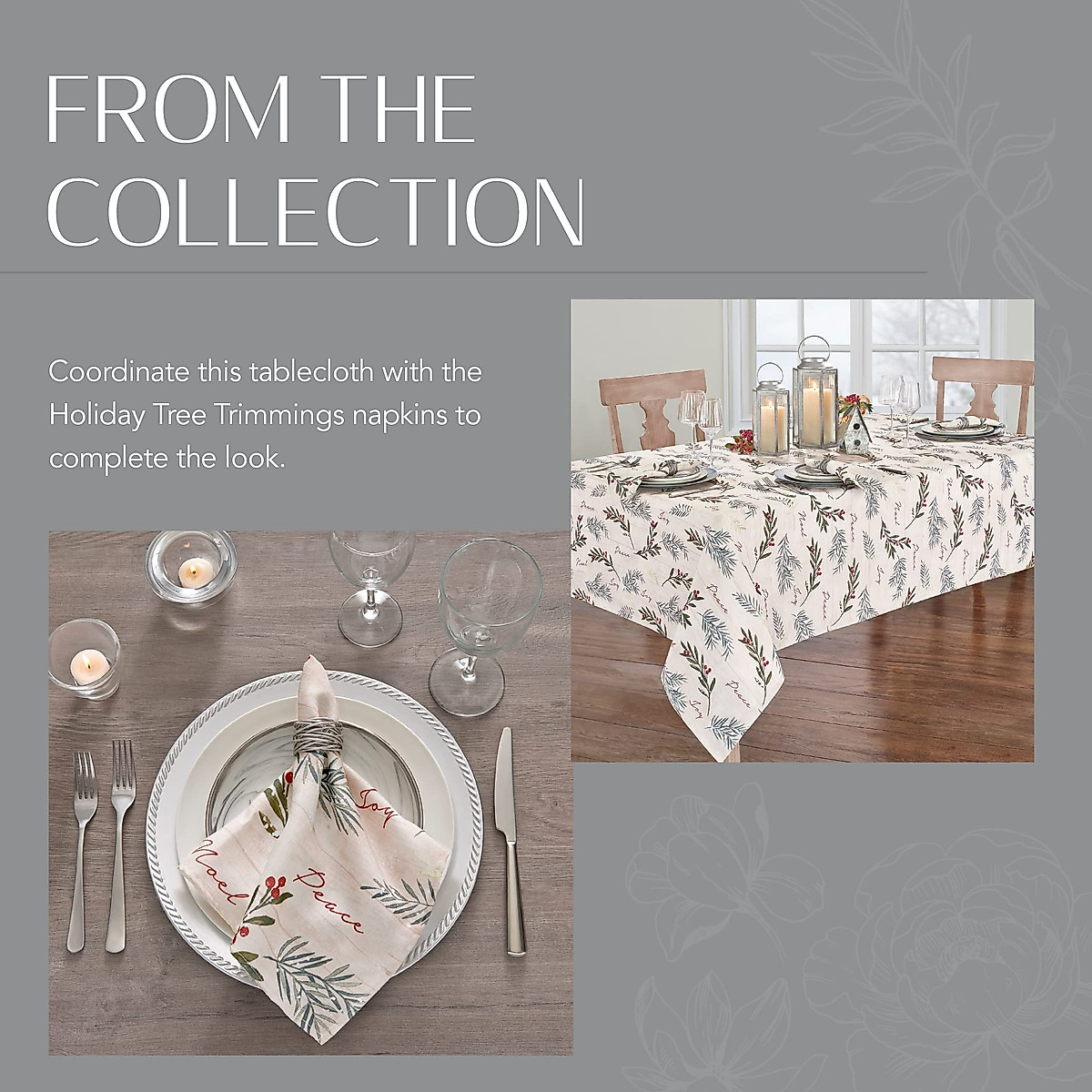 Elrene Home Fashions Holiday Tree Trimmings Wrinkle Resistant Fabric Christmas Tablecloth, 70", Round