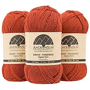 (3 Small Gorgeous Skeins) Alpaca Yarn Blend Umayo [657 Yards Total] Rust, 2 Fingering