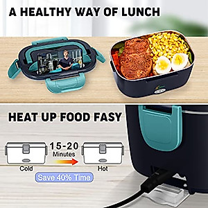 Yoorbee Electric Lunch Box Food Heater, 60W Heated Lunch Boxes for Adults,Durable 3-In-1 Portable Food Warmer for Car& Home/Office,Leak-proof,with Fork&Spoon,Carry Bag