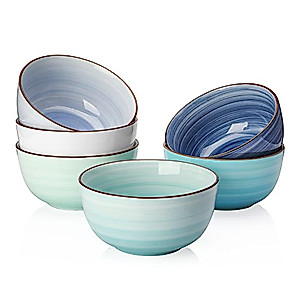 Sweese 127.003 Porcelain Bowls - 20 Ounce for Cereal, Soup, Rice, Salad, LEAD & CADMIUM FREE - Set of 6, Multicolor, Cool Assorted Colors