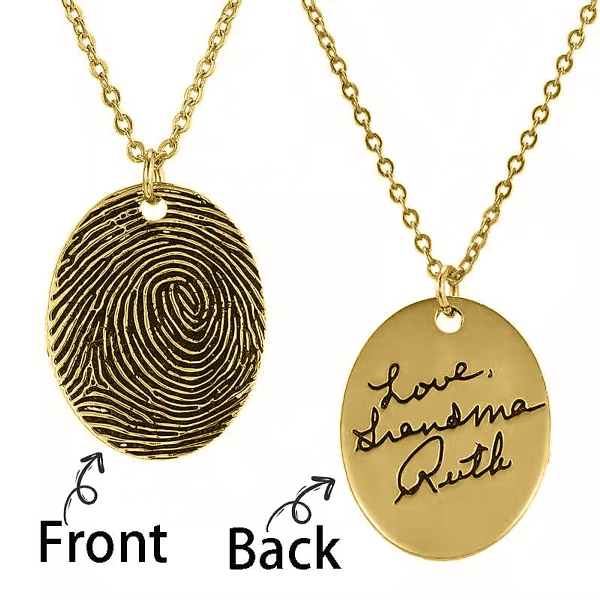U ZERO Custom Actual Fingerprint Necklace Handwriting Text Engraved Necklace Personalized Memorial Gift