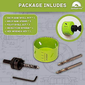 SAWSAVVY 2 inch Hole Saw for Wood Metal Drywall, Hole Saw Drill Bit, Bi-Metal Hole Cutter with Hex Shank Pilot Drill Bit Adapter, 2 Hole Saw (51mm), 1 5/8 inch Cutting Depth