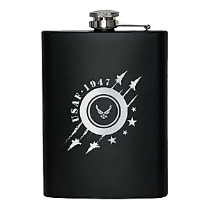 US Air Force 8 oz Flask | Stainless Steel Hip Flask for Liquor – Matte Black, Great USAF Gift Idea for Veterans