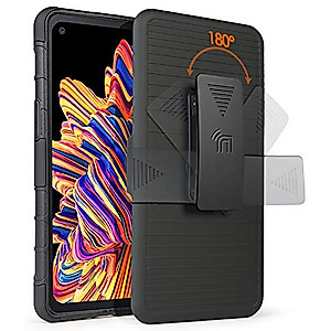 Case and Clip for Galaxy XCover Pro, Nakedcellphone [Black] Rugged Ring Grip Cover with Stand [Built-in Mounting Plate] and [Belt Hip Holster] for Samsung Galaxy XCover Pro Phone (SM-G715)