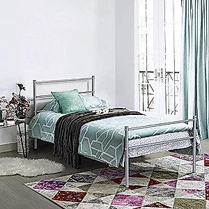 Voilamart Twin Metal Bed Frame with Storage,Silver Grey Bed Frames with Headboard and Footboard, No Box Spring Needed, Platform Bed Frame for Kids