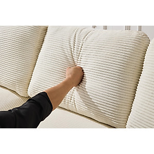 Nolohoo L Shape Sectional Sofa Cloud Couch with Comfy Chaise, Upholstered Deep Seat Corduroy Couch for Living Room, 2 Piece Modular Sectional Floor Sofa, No Assembly Required, Cream White